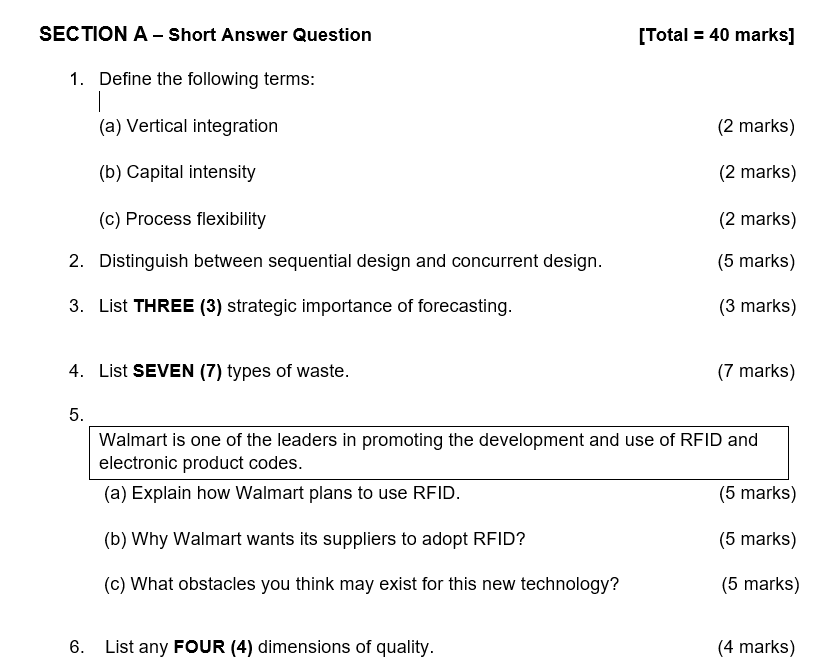 Solved SECTION A - Short Answer Question [ Total =40 marks ] | Chegg.com