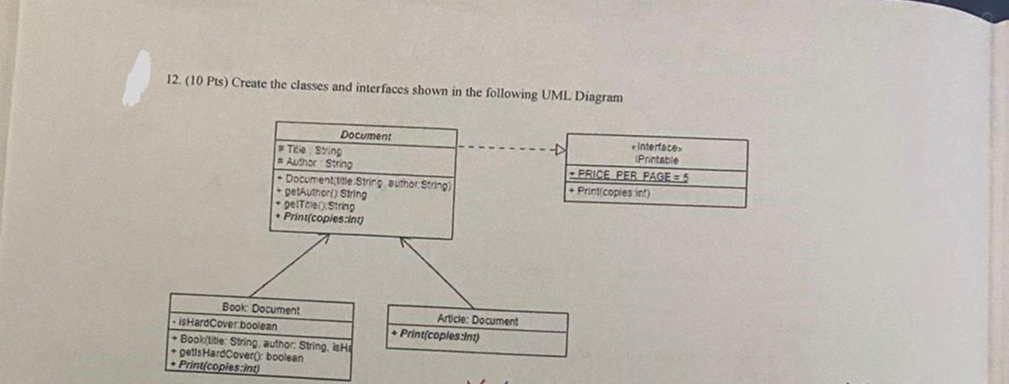 Solved 12. (10Pts) Create the classes and interfaces shown | Chegg.com