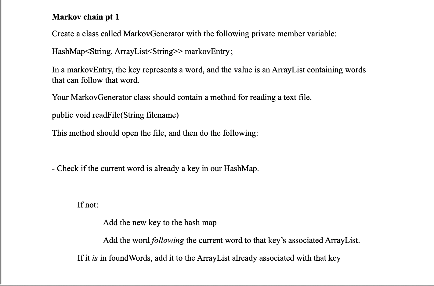 Solved Create a class called MarkovGenerator with the | Chegg.com