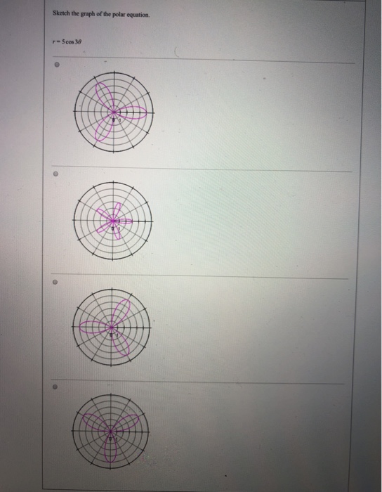 Solved Sketch the graph of the polar equation. r 5cos 30 | Chegg.com