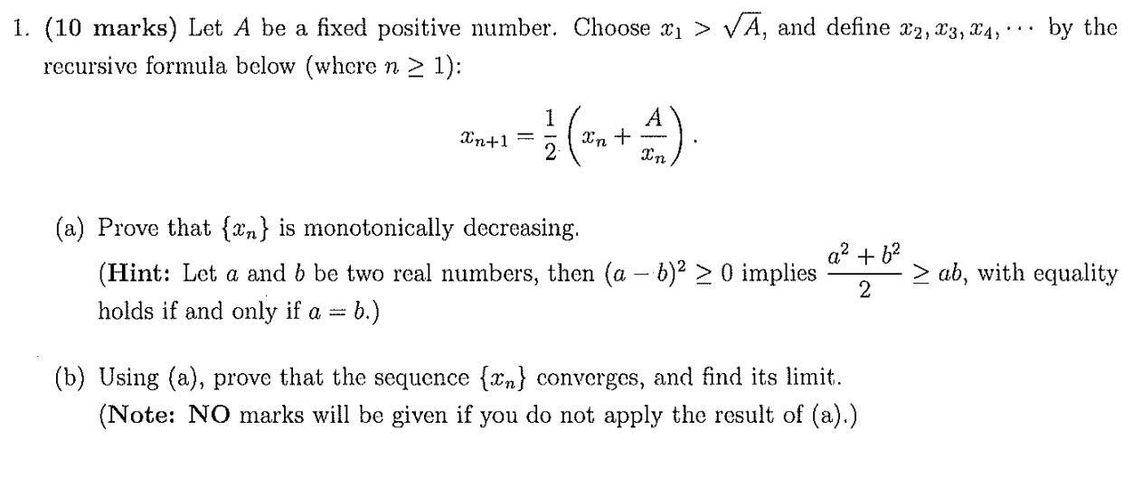 Solved (10 ﻿marks) ﻿Let A ﻿be a fixed positive number. | Chegg.com