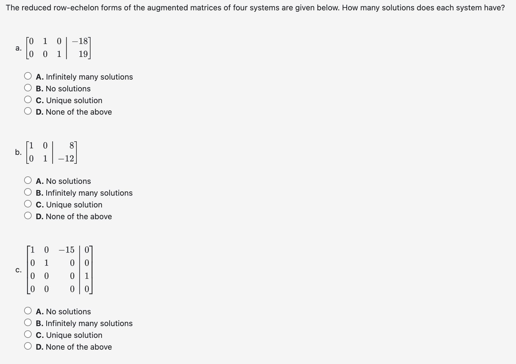 Solved The reduced row-echelon forms of the augmented | Chegg.com