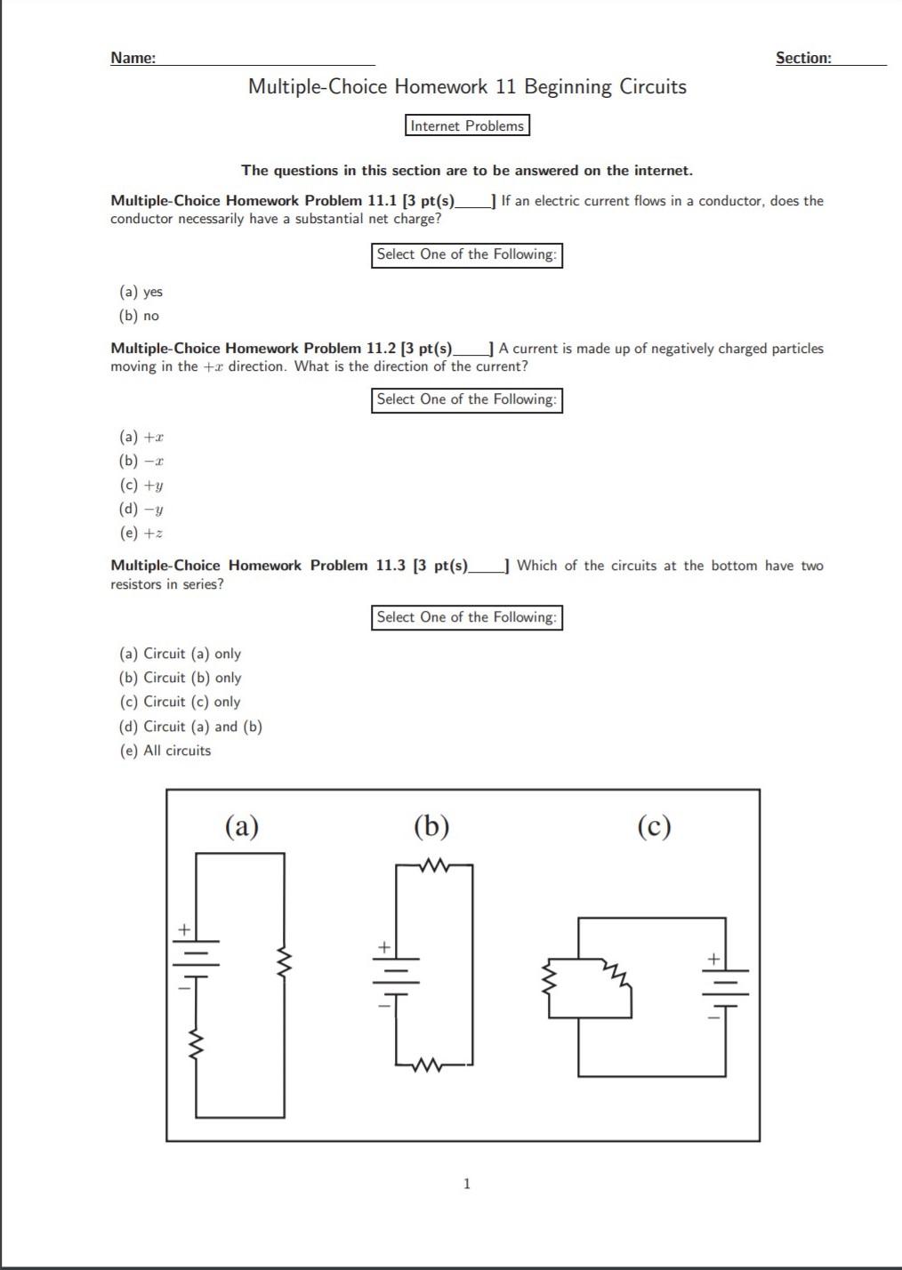 Solved Name: Section: Multiple-Choice Homework 11 Beginning | Chegg.com