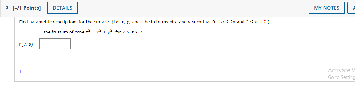 Solved Find parametric descriptions for the surface. (Let | Chegg.com