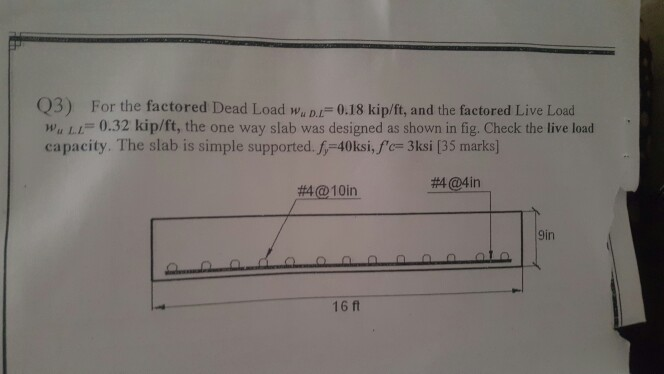Solved Q3) For the factored Dead Load w, D.l0.18 kip/ft, and | Chegg.com