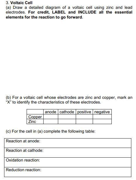 Solved 3. Voltaic Cell (a) Draw a detailed diagram of a | Chegg.com
