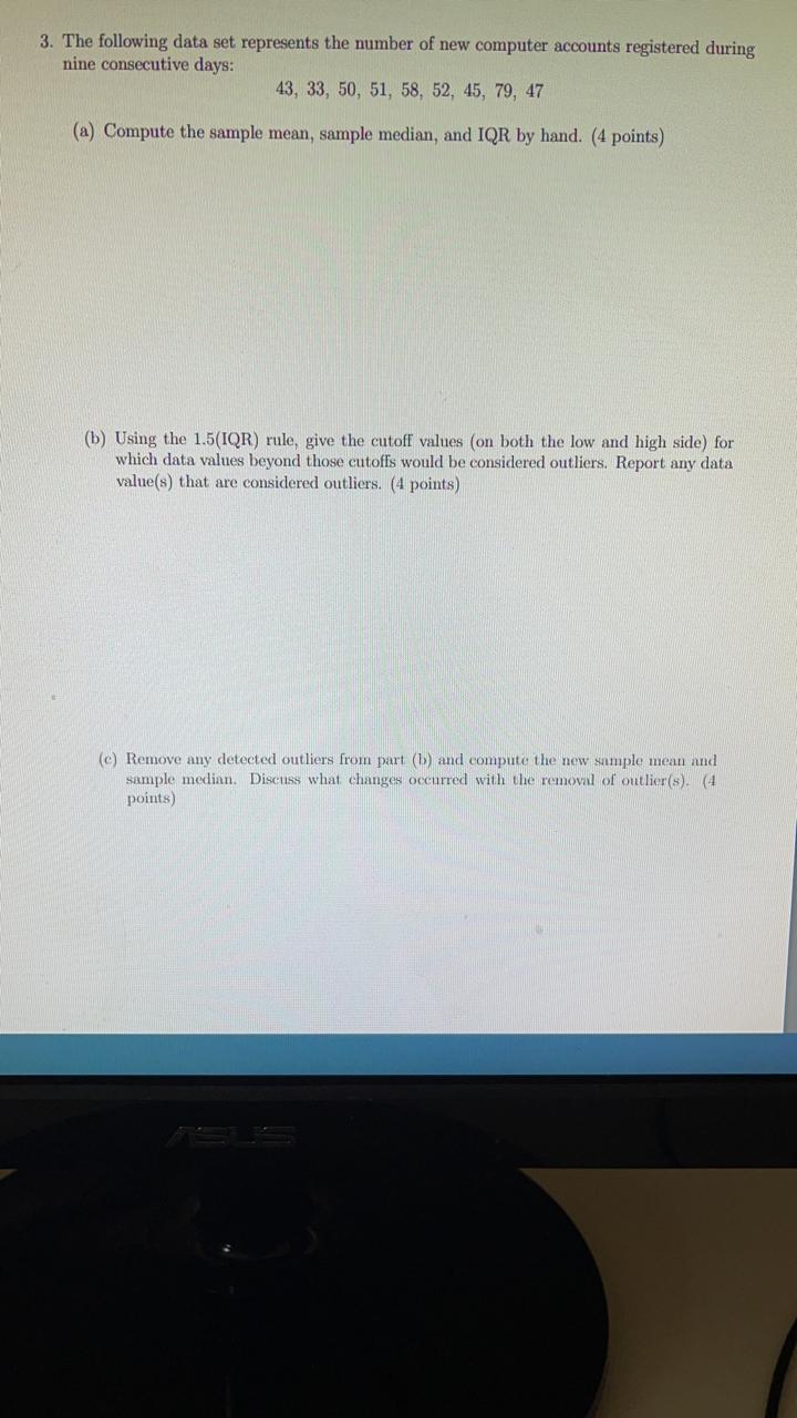 Solved 3. The following data set represents the number of | Chegg.com