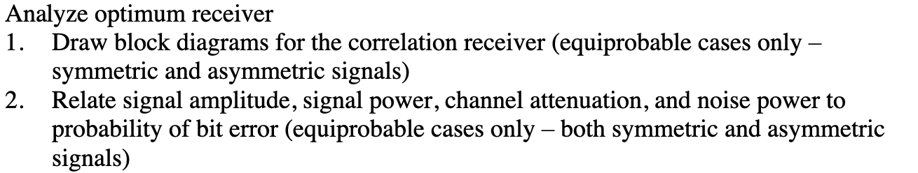 Analyze optimum receiver 1. Draw block diagrams for | Chegg.com