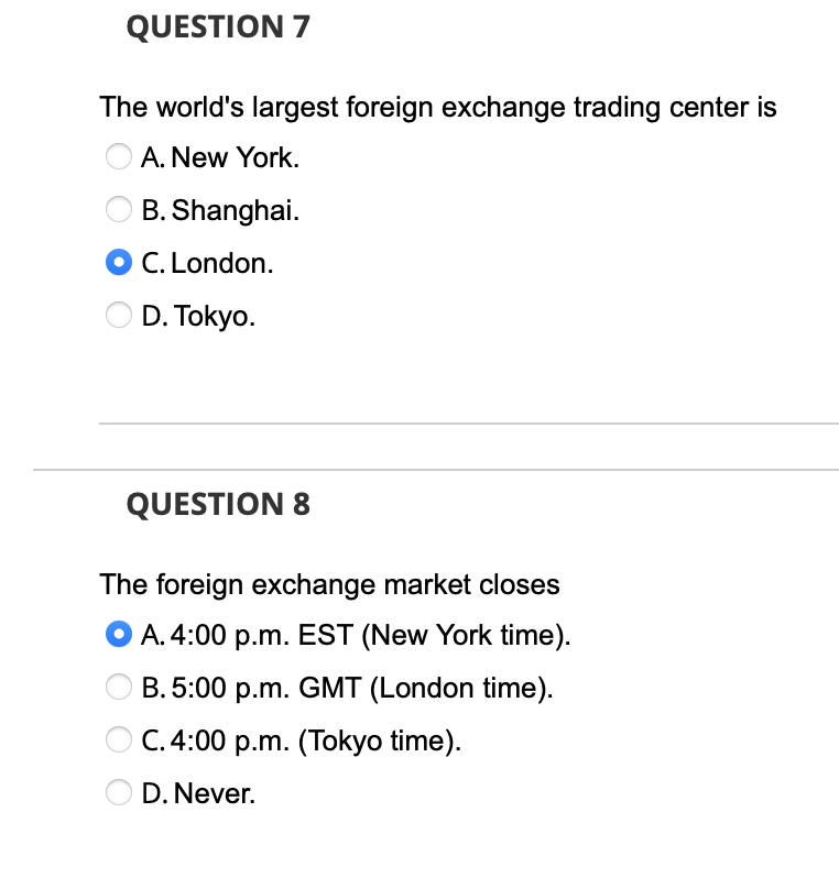 Solved The world's largest foreign exchange trading center | Chegg.com