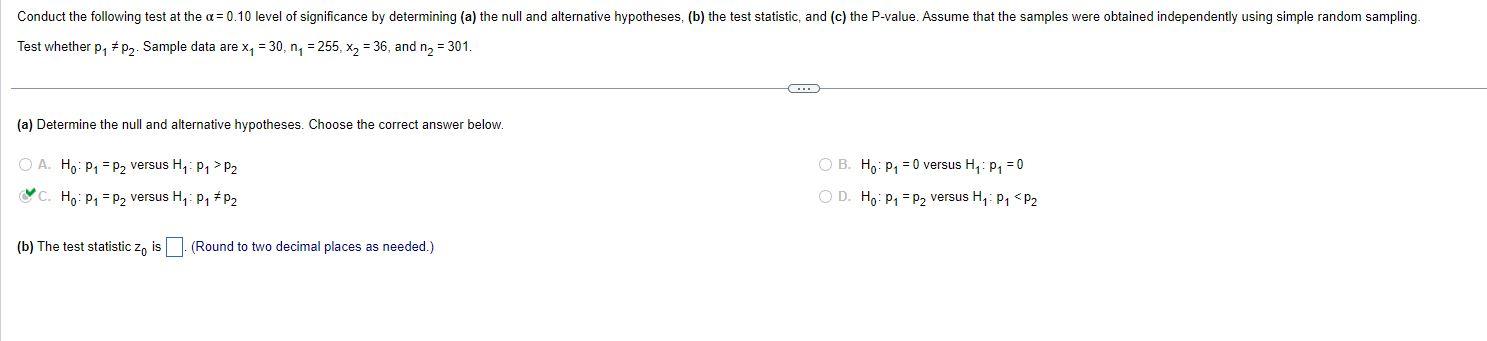Solved Test whether p1 =p2. Sample data are | Chegg.com