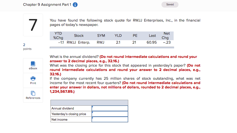 Solved Chapter 9 Assignment Part 1 Saved 7 You have found | Chegg.com