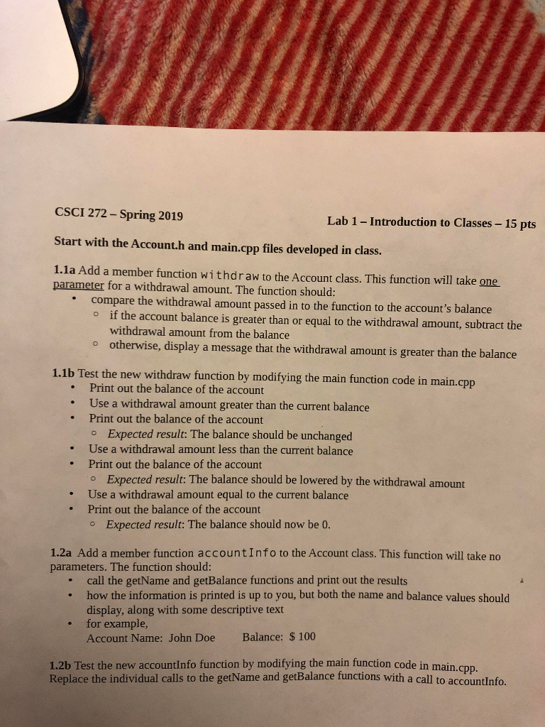 Solved CSCI 272-Spring 2019 Start with the Account.h and | Chegg.com