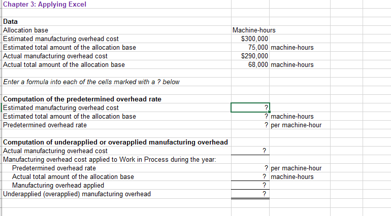Solved Chapter 3: Applying Excel Data Allocation base | Chegg.com