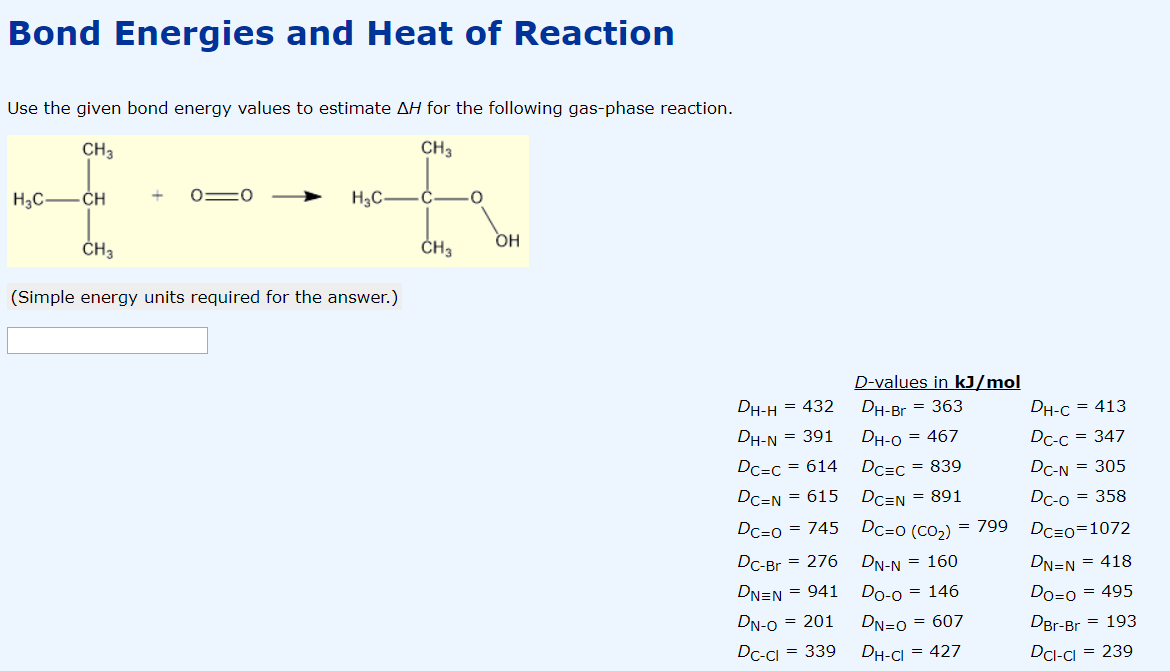 Solved Bond Energies and Heat of Reaction Use the given bond | Chegg.com