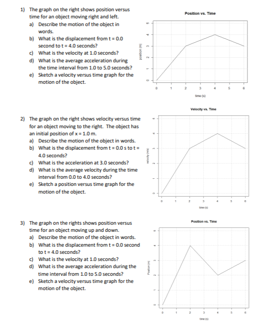Solved 1) The graph on the right shows position versus time | Chegg.com