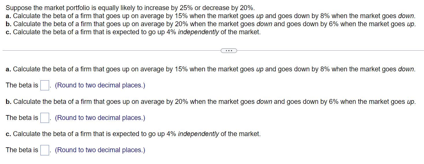 Solved Suppose the market portfolio is equally likely to | Chegg.com