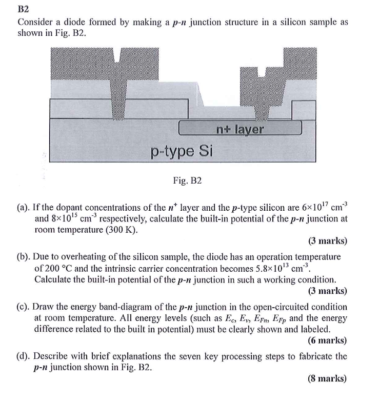 Solved B2 Consider a diode formed by making a p-n junction | Chegg.com