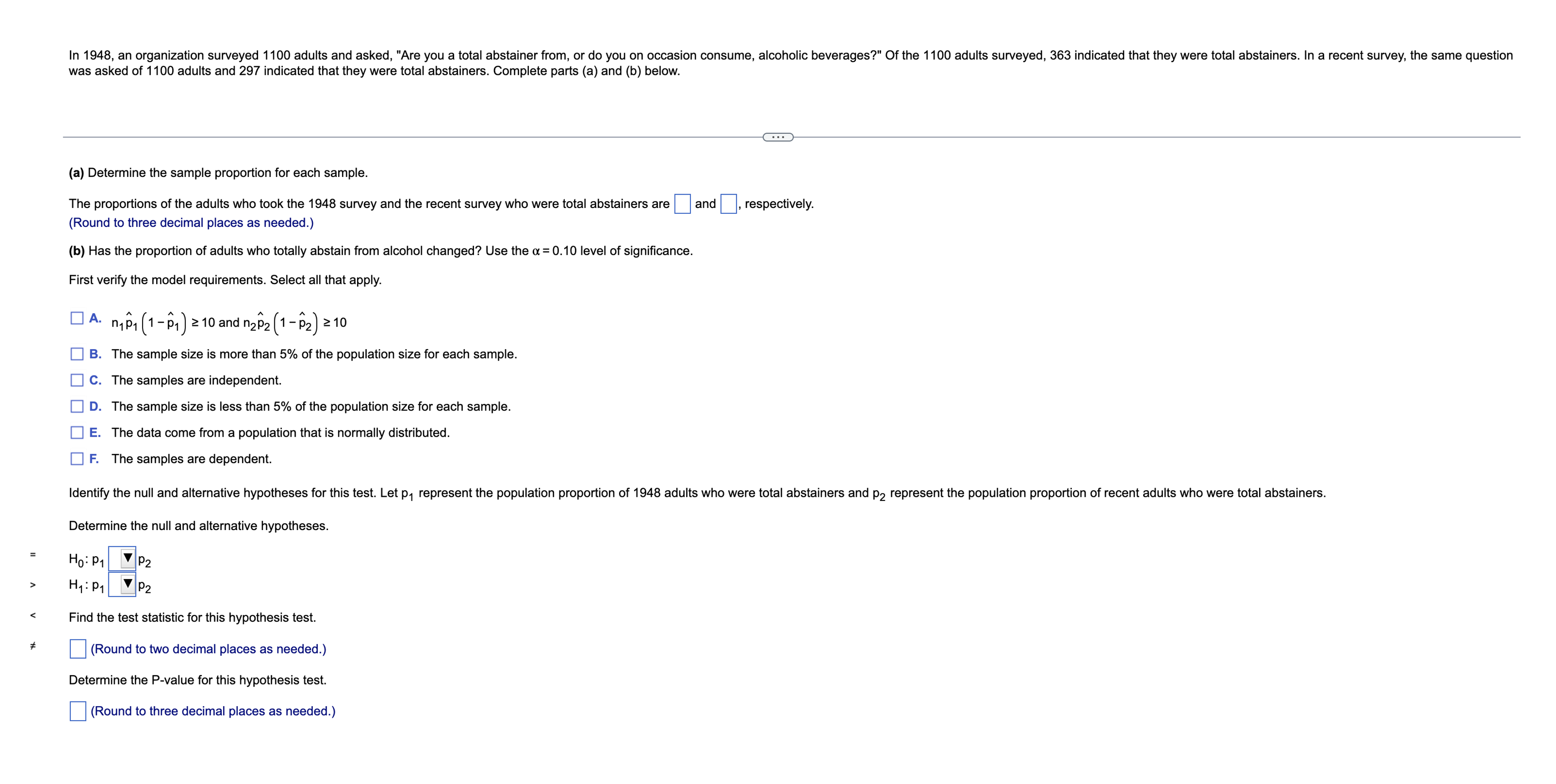 Solved A Determine The Sample Proportion For Each Sample