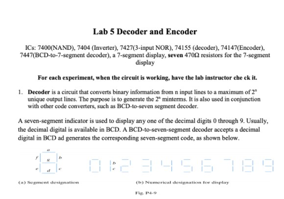 Solved Lab 5 Decoder and Encoder ICs: 7400(NAND), 7404 | Chegg.com