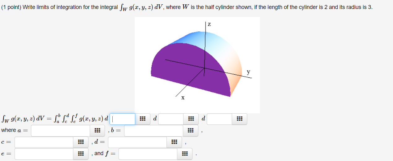 Solved (1 point) Write limits of integration for the | Chegg.com