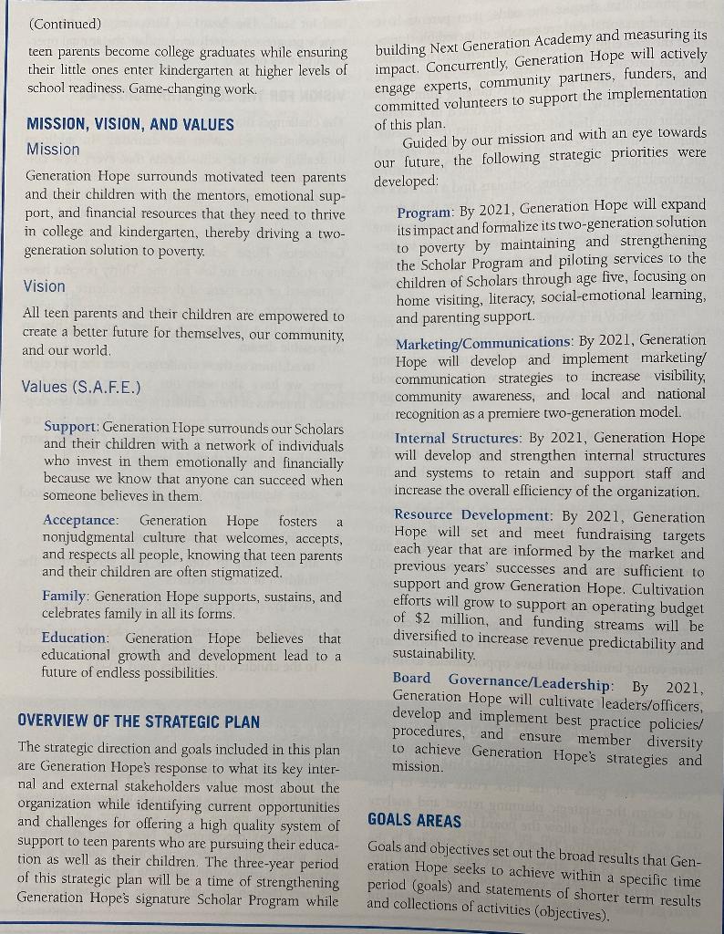 Solved CASE 7.1 Generation Hope Strategic Plan 2021 Defying | Chegg.com