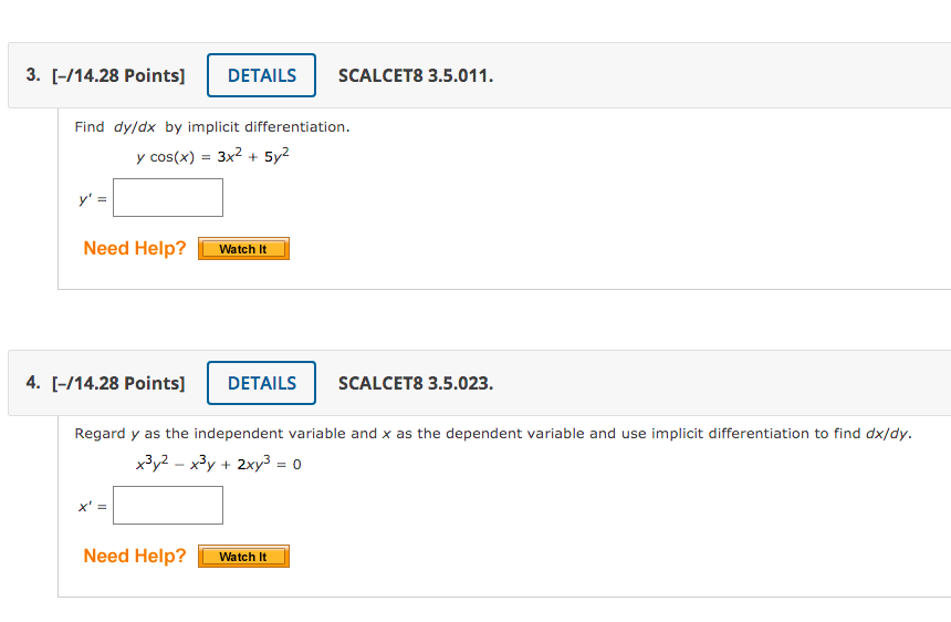 Solved 1. [-/14.28 Points] DETAILS SCALCET8 3.5.503.XP.MI. | Chegg.com