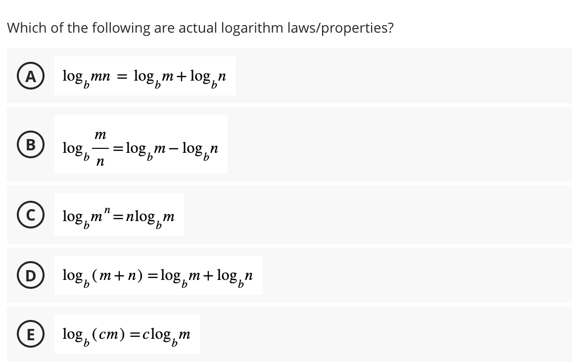 Solved Which of ﻿the following are actual logarithm | Chegg.com