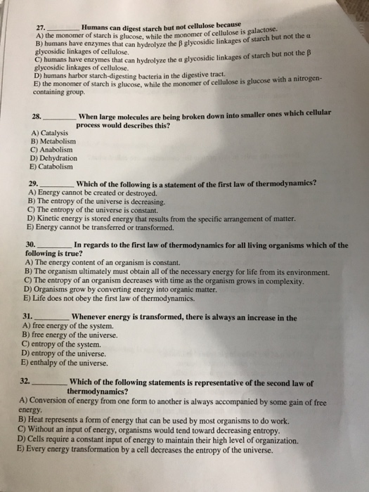 Solved _____ Humans can digest starch but not cellulose | Chegg.com