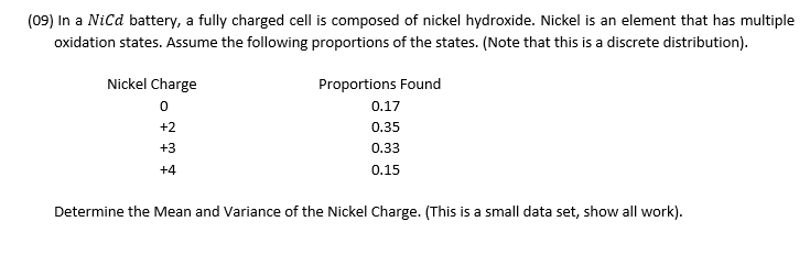 Solved 09) In a NiCd battery, a fully charged cell is | Chegg.com