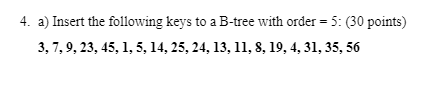 Solved 4. a) Insert the following keys to a B-tree with | Chegg.com