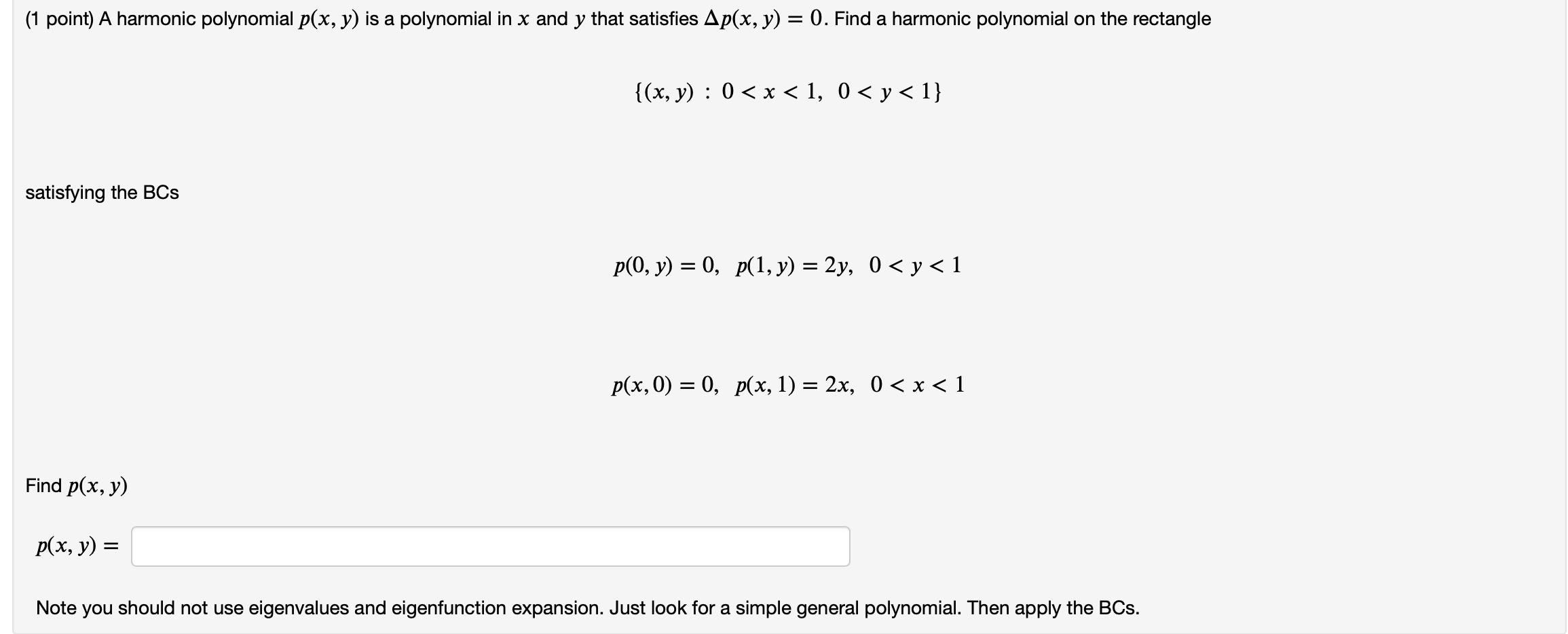 Solved (1 point) A harmonic polynomial p(x, y) is a | Chegg.com