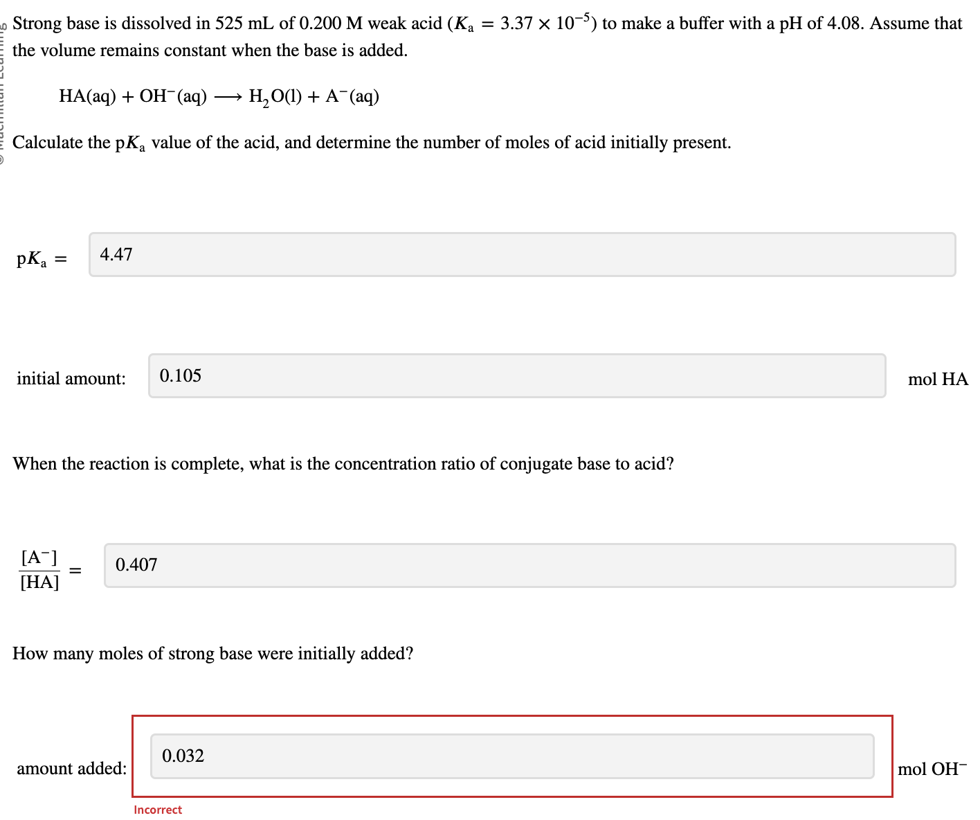 Solved Strong base is dissolved in 525mL ﻿of 0.200M ﻿weak | Chegg.com