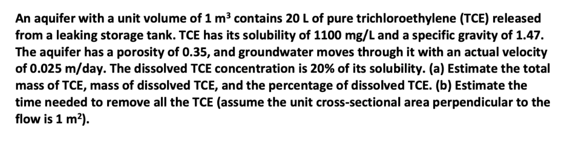 Solved An aquifer with a unit volume of 1 m3 contains 20 L | Chegg.com