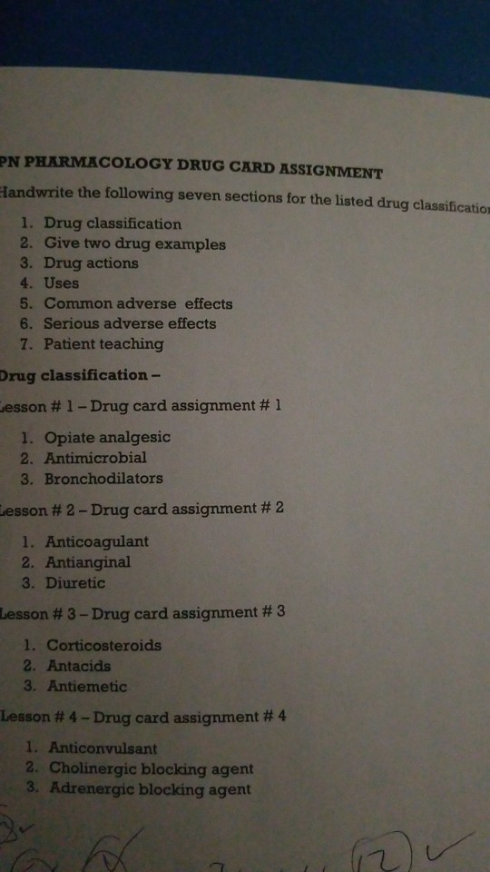 Solved PN PHARMACOLOGY DRUG CARD ASSIGNMENT Handwrite the | Chegg.com