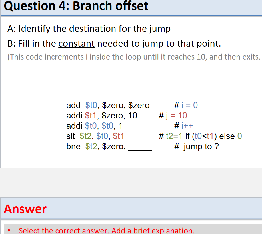 Solved Question 4: Branch offset A: Identify the destination | Chegg.com