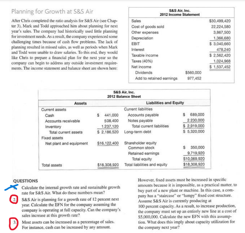Solved Planning for Growth at S\&S Air After Chris completed | Chegg.com