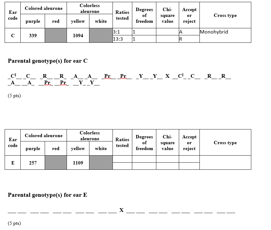 Solved Colored aleurone Colorless aleurone Accept Ear code | Chegg.com