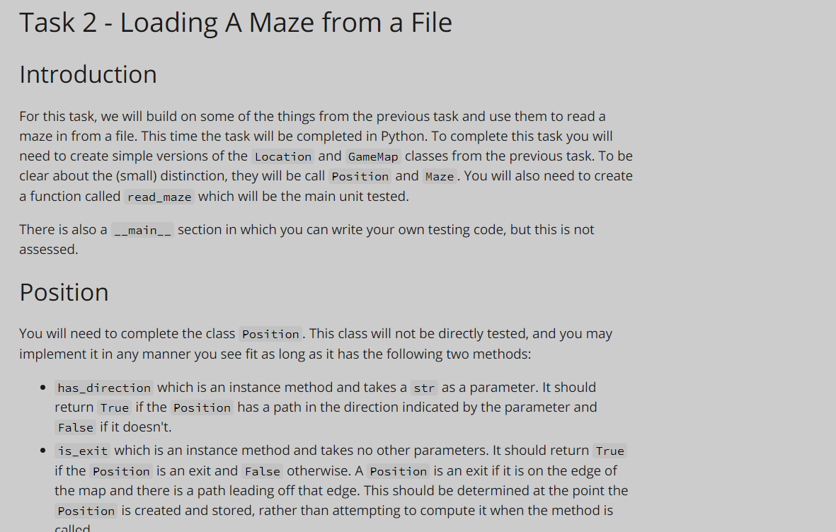 Task 2 - Loading A Maze from a File Introduction For | Chegg.com