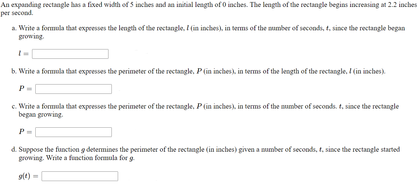 Solved An expanding rectangle has a fixed width of 5 inches | Chegg.com