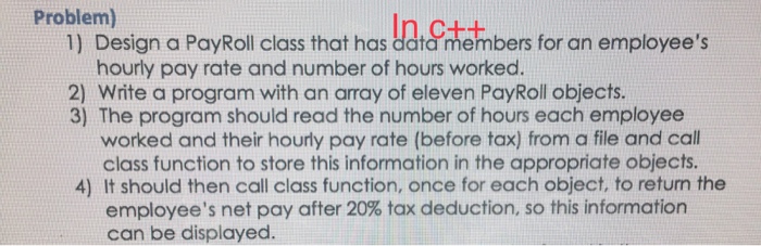 Solved Problem 1 Design A Payroll Class That Has Data 