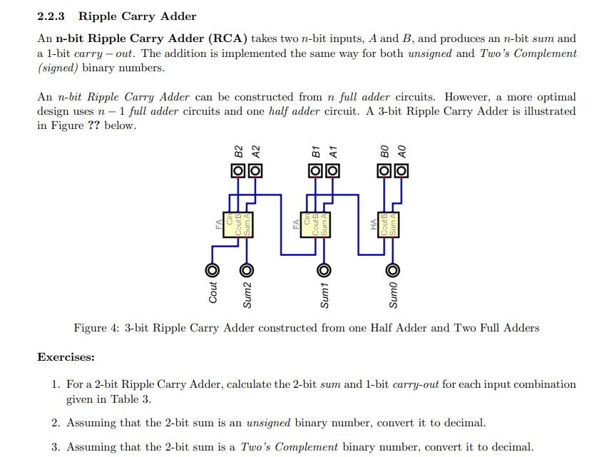 Solved 2.2.3 Ripple Carry Adder An n-bit Ripple Carry Adder | Chegg.com
