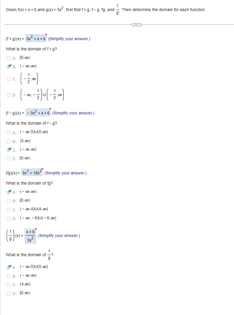 Solved Given f(x)=x+6 and g(x)=3x2, first find f+g,f−g,fg, | Chegg.com