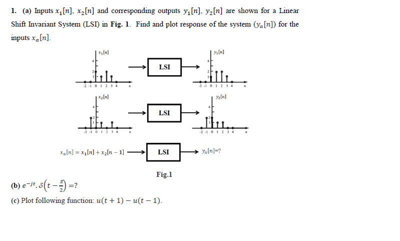 Solved 1. (a) Inputs x1 [n], xz[n] and corresponding outputs | Chegg.com