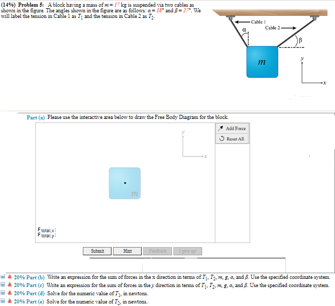 Solved (14%) Problem 5: A block having a mass of m=17 kg is | Chegg.com