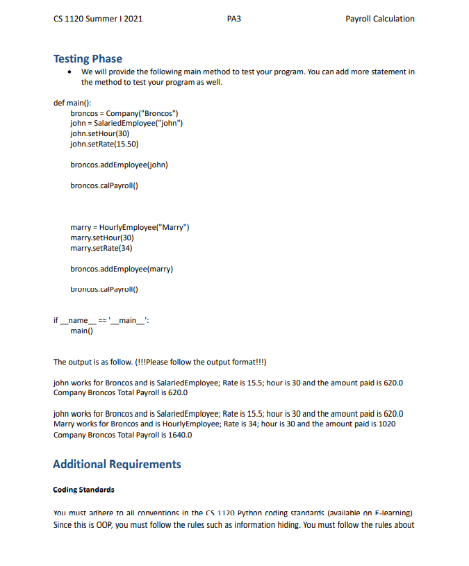 Solved CS 1120 Summer 2021 РАЗ Payroll Calculation | Chegg.com