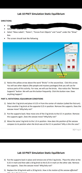 Solved Lab 10 PhET Simulation Static Equilibrium DIRECTIONS: | Chegg.com