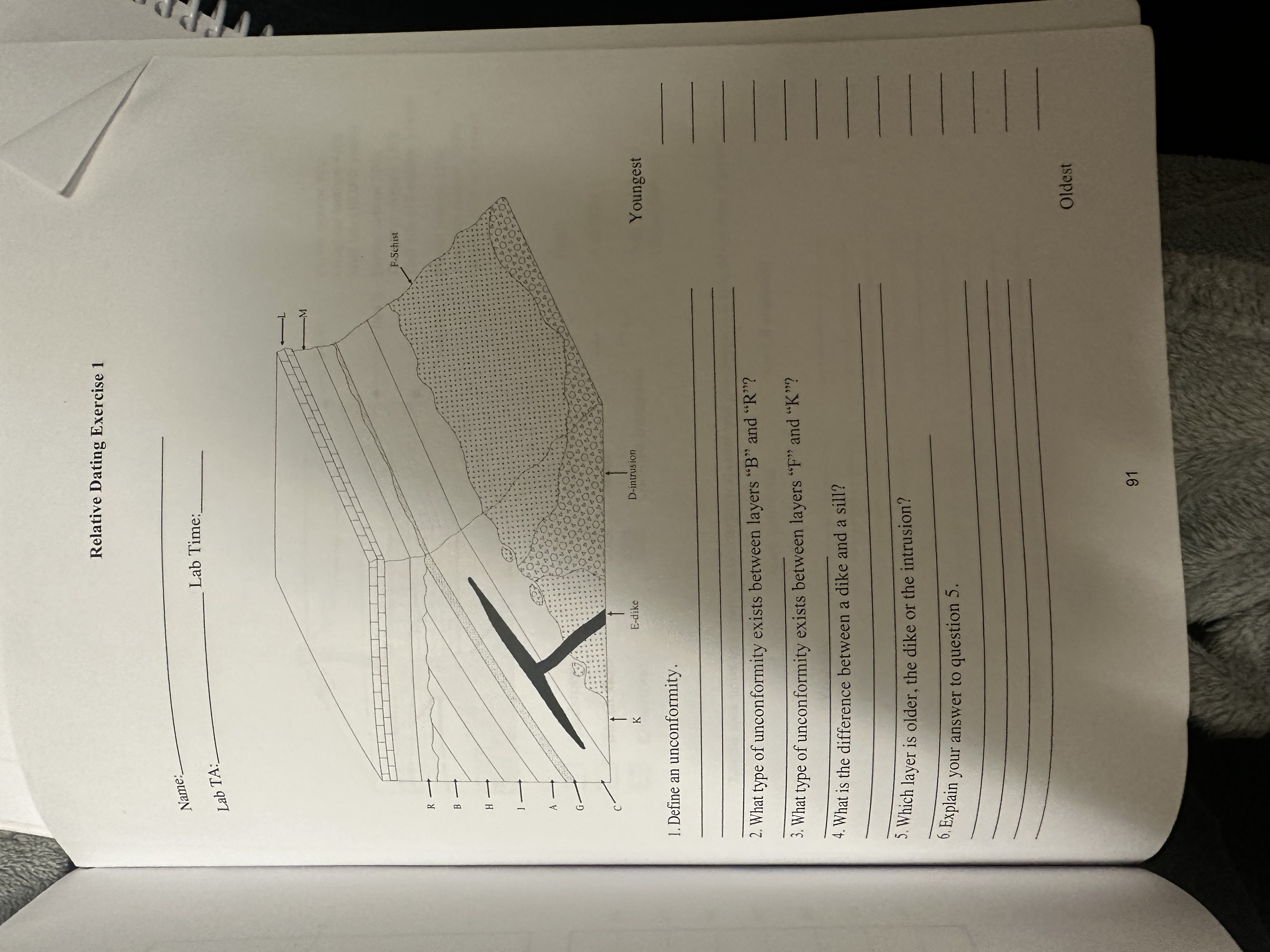 Solved Relative Dating Exercise 1 Name: Lab Time: Lab TA: 1. | Chegg.com