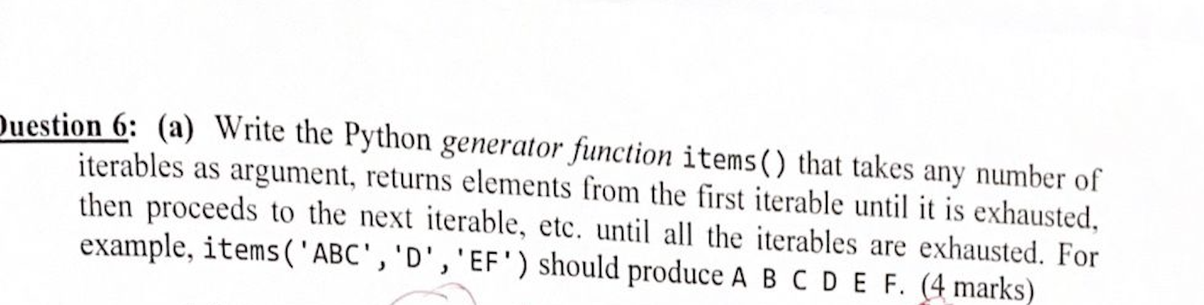 Solved Uestion 6 A Write The Python Generator Function