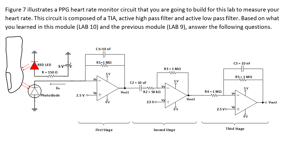 Solved Figure 7 illustrates a PPG heart rate monitor circuit | Chegg.com