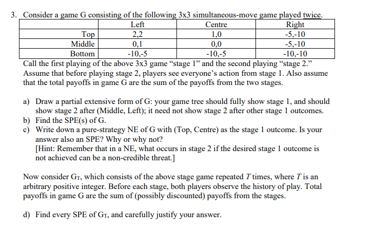 Solved Call the first playing of the above 3×3 game "stage 1 | Chegg.com